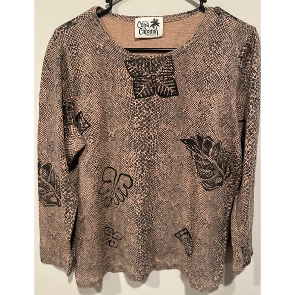 Copa Cabana | Tops | Copa Cabana Mid Sleeved Floral Tan Black Hawaiian ...